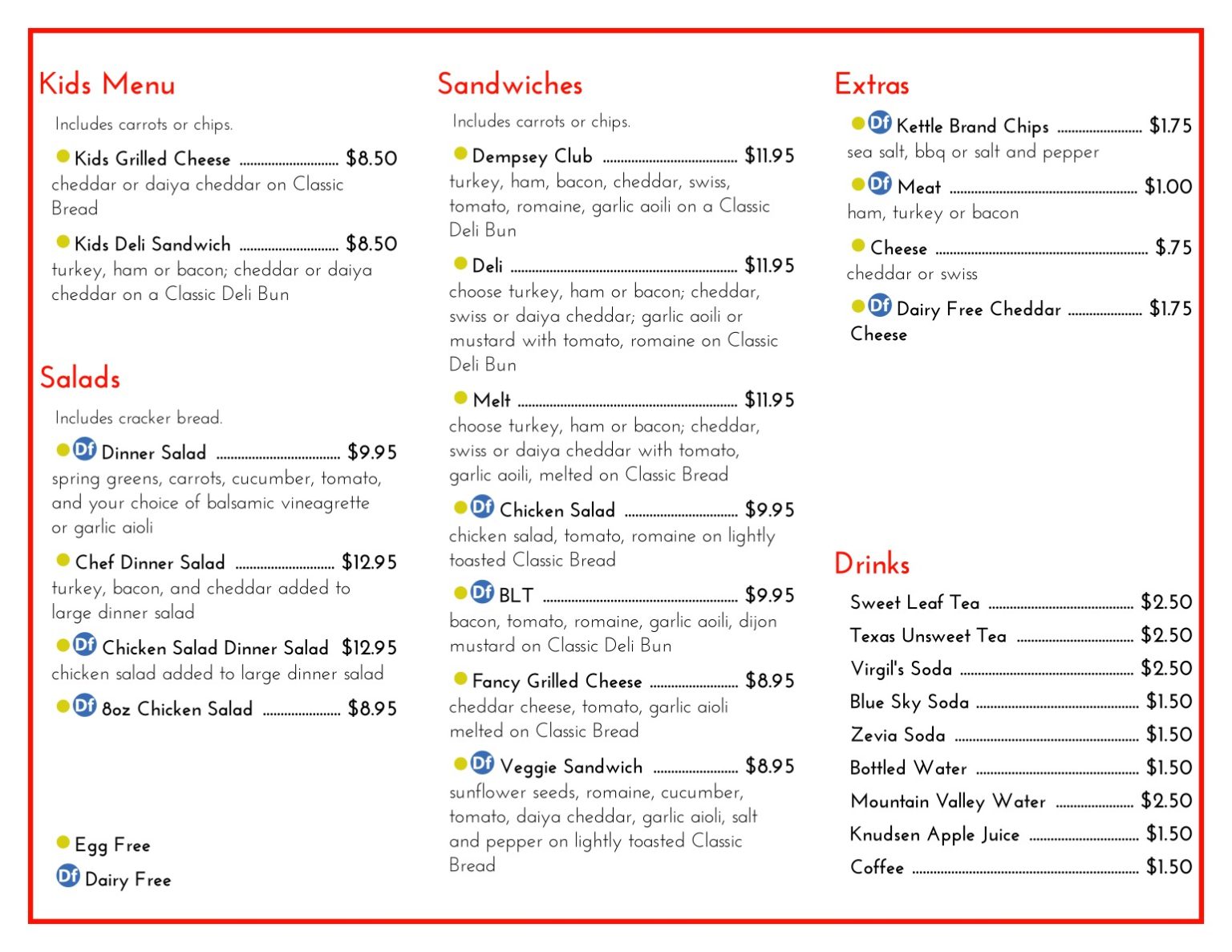 Menu - Dempsey Bakery
