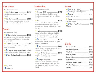 Menu - Dempsey Bakery
